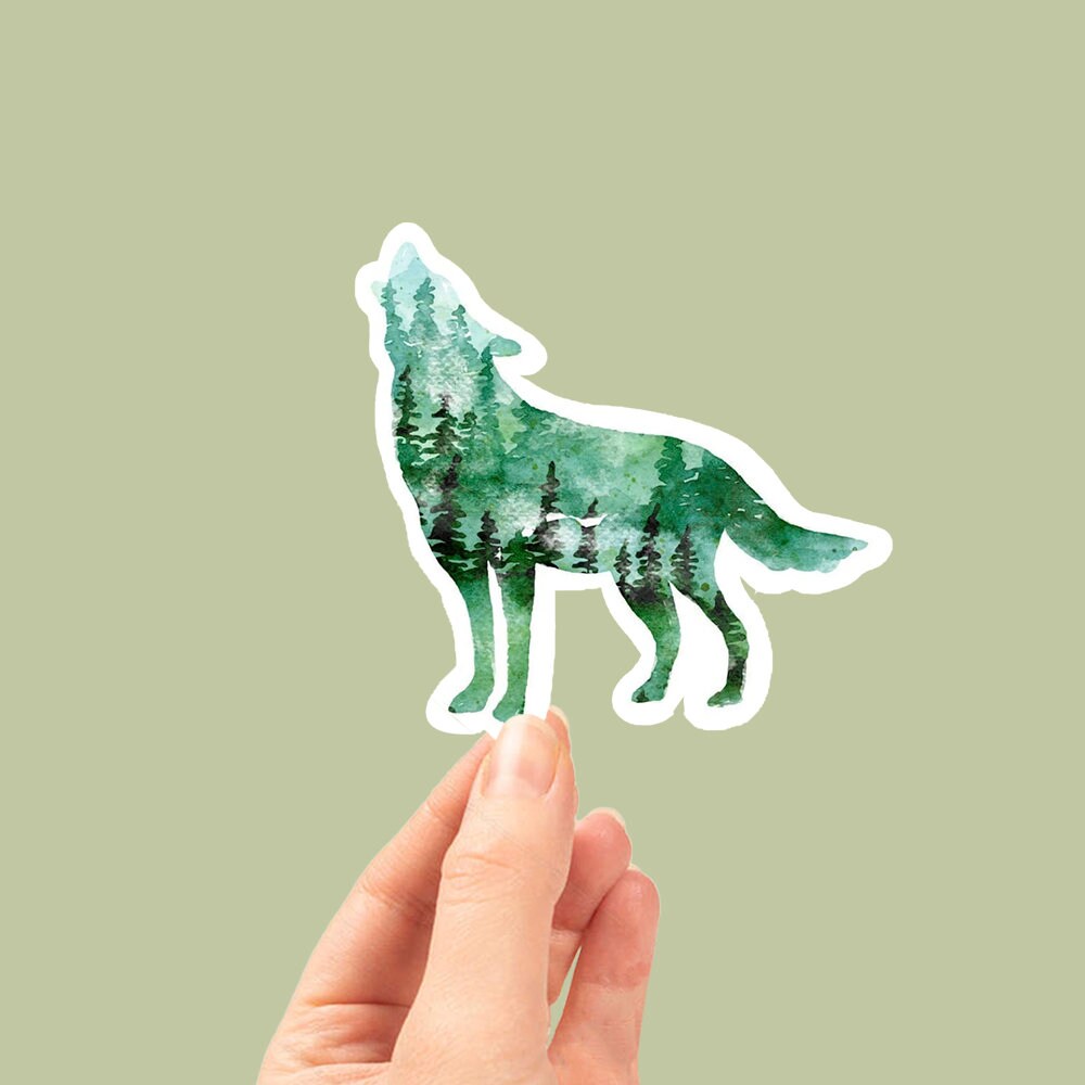 Green Forest Howling Wolf Vinyl Sticker Wolf Sticker Laptop - Etsy