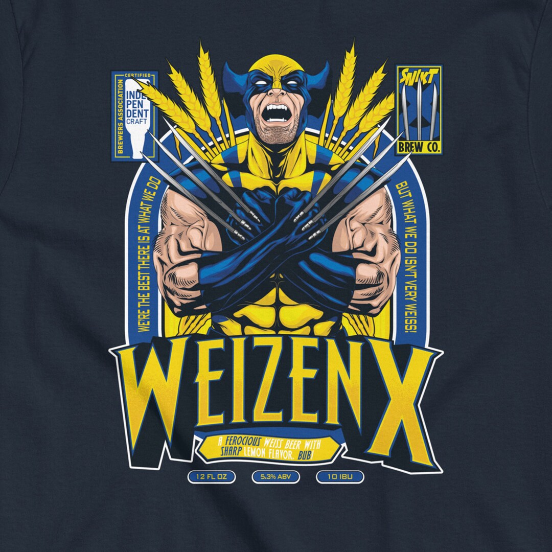 Wolverine Fake Craft Beer Label blue & Gold Suit T-shirt - Etsy