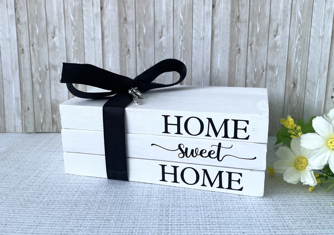 Wooden Book Stack - Home Sweet Home Black White Home Decor With Key ...