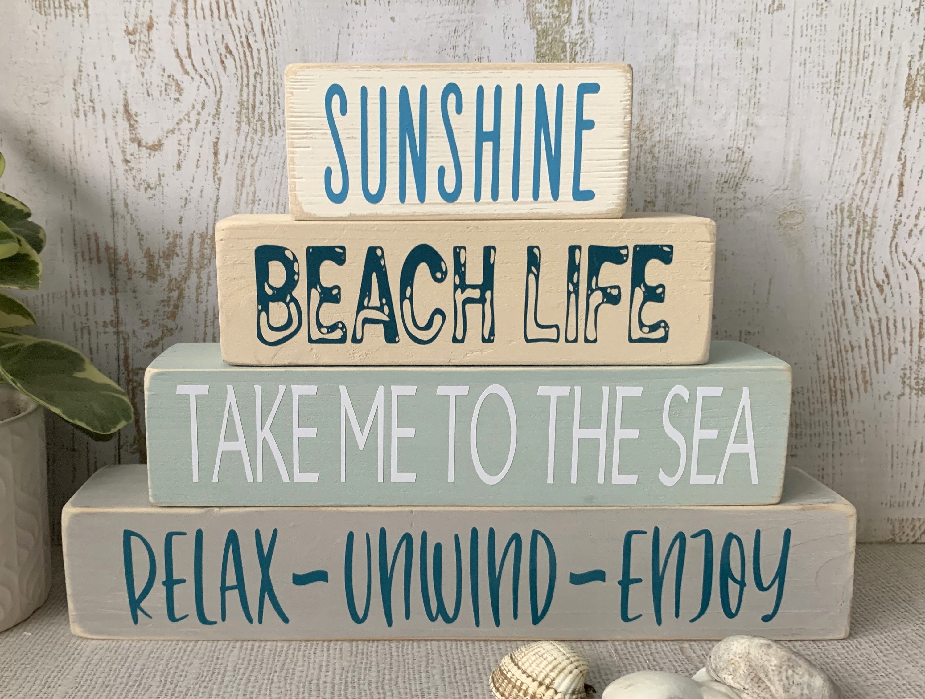 Beach Wooden Stacking Blocks Handmade Coastal Seaside Signs - Etsy UK