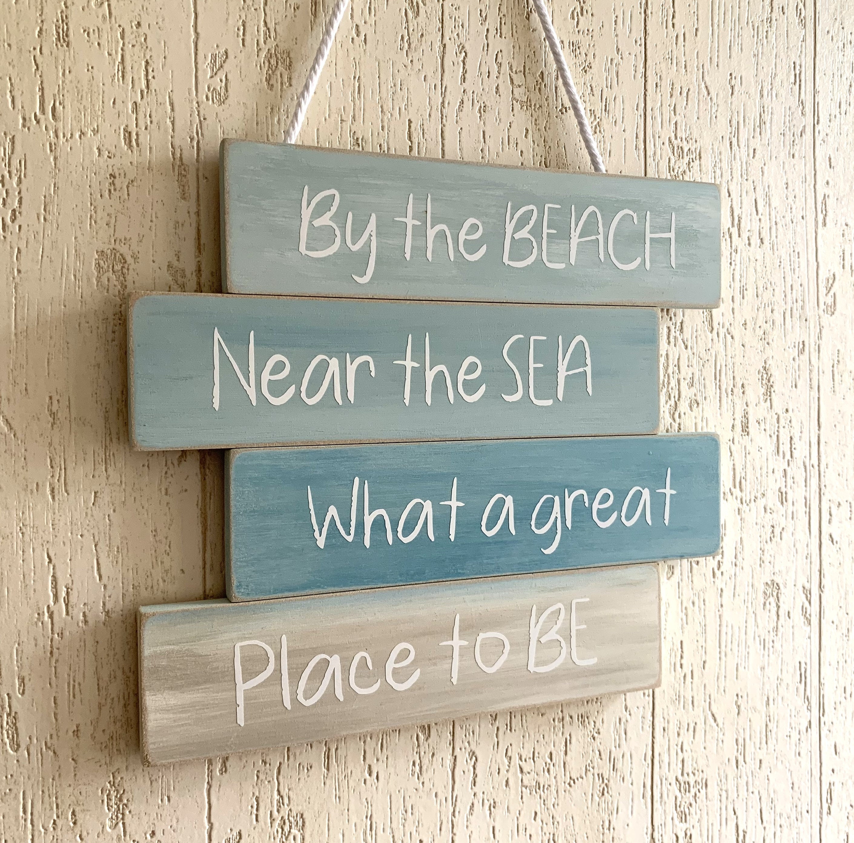Wooden Coastal Beach Sign Blue Cream Hanging Plaque - Etsy