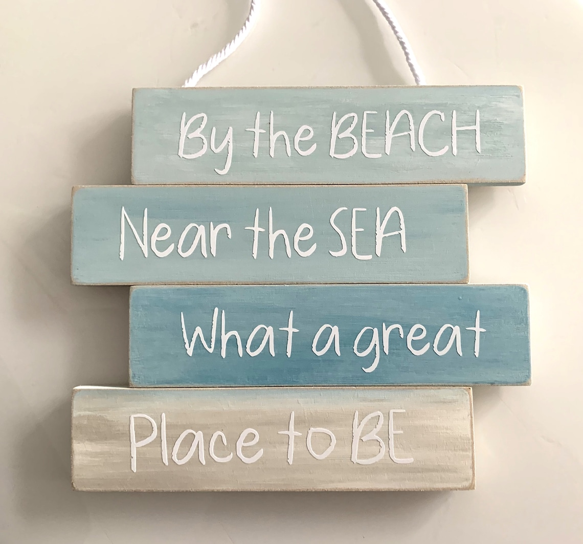 Wooden Coastal Beach Sign Blue Cream Hanging Plaque - Etsy
