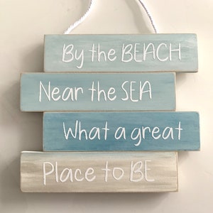 Wooden Coastal Beach Sign Blue Cream Hanging Plaque - Etsy