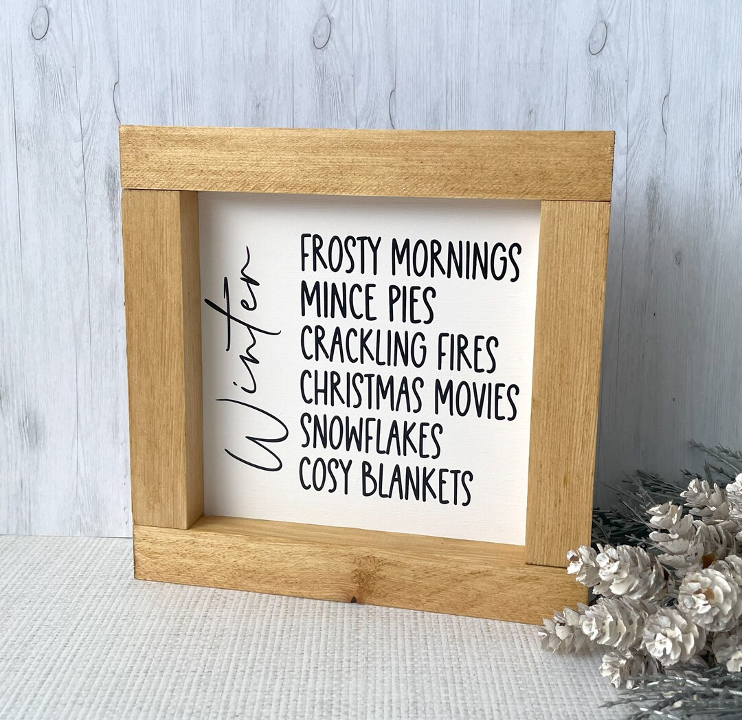 Winter Farmhouse Sign Square Wooden Hanging Plaque Rustic Words ...