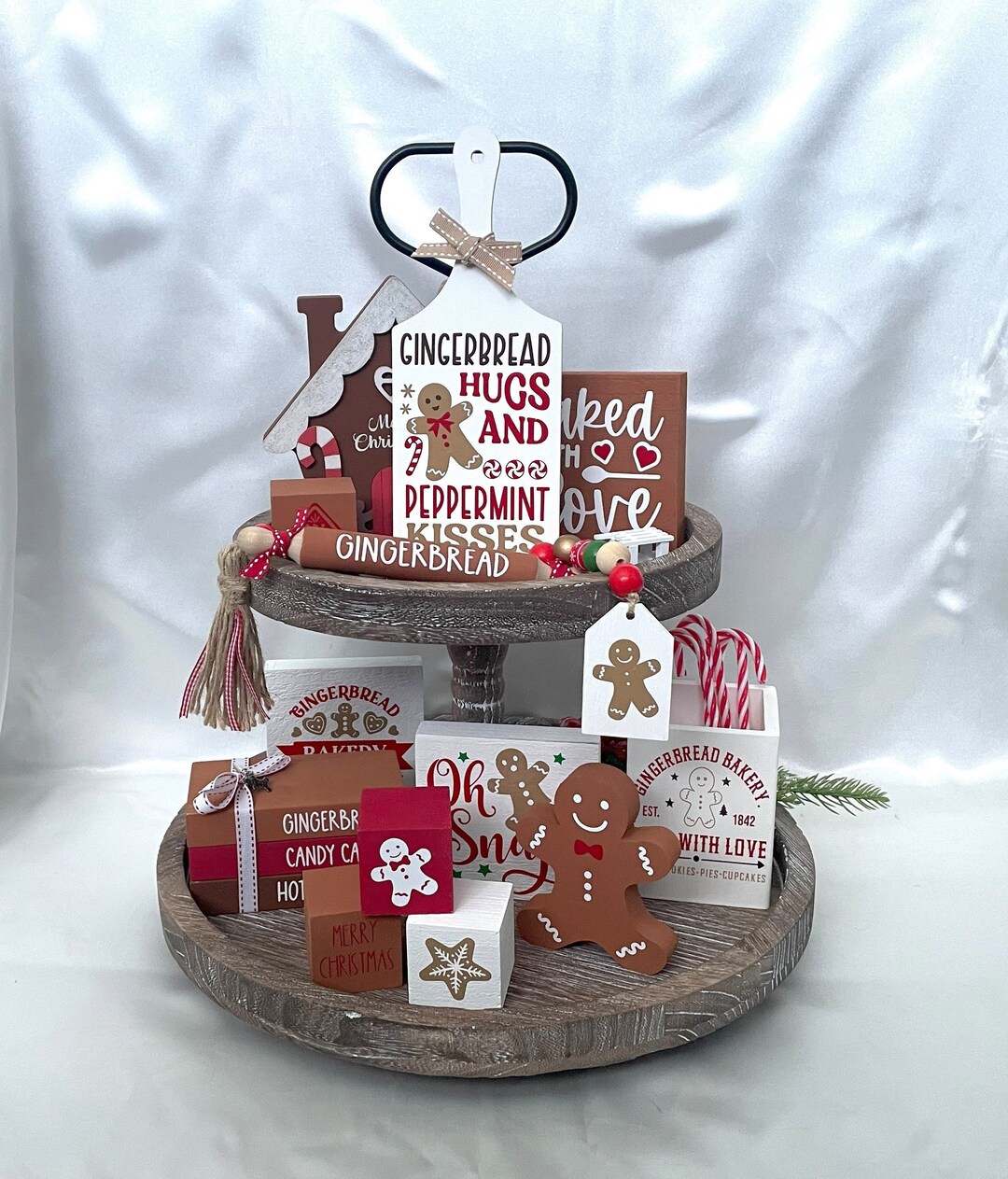Gingerbread Tier Tray Christmas Decorations Wooden Freestanding Signs ...