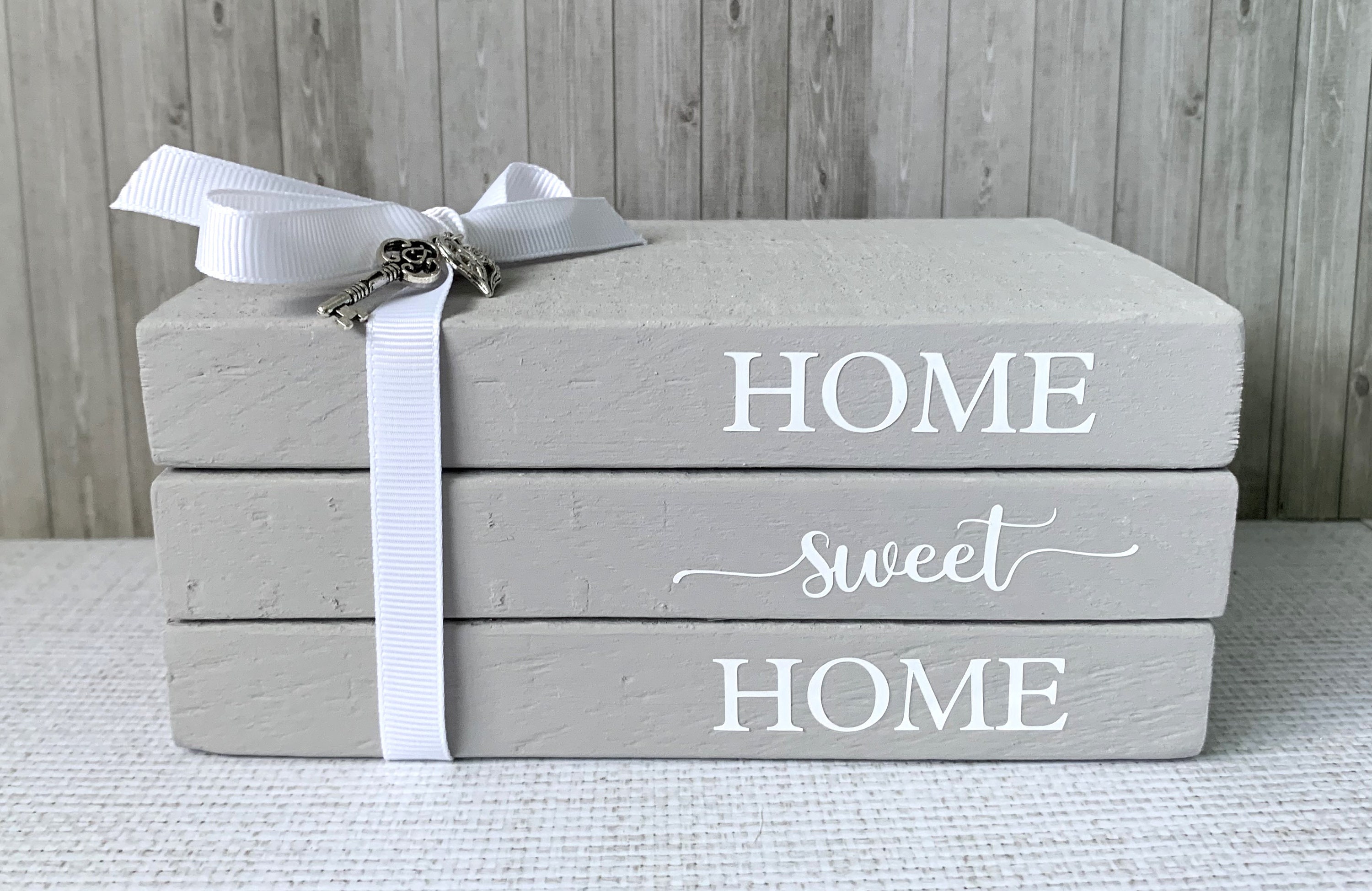 Wooden Book Stack Home Sweet Home Grey Home Decor With Key & - Etsy
