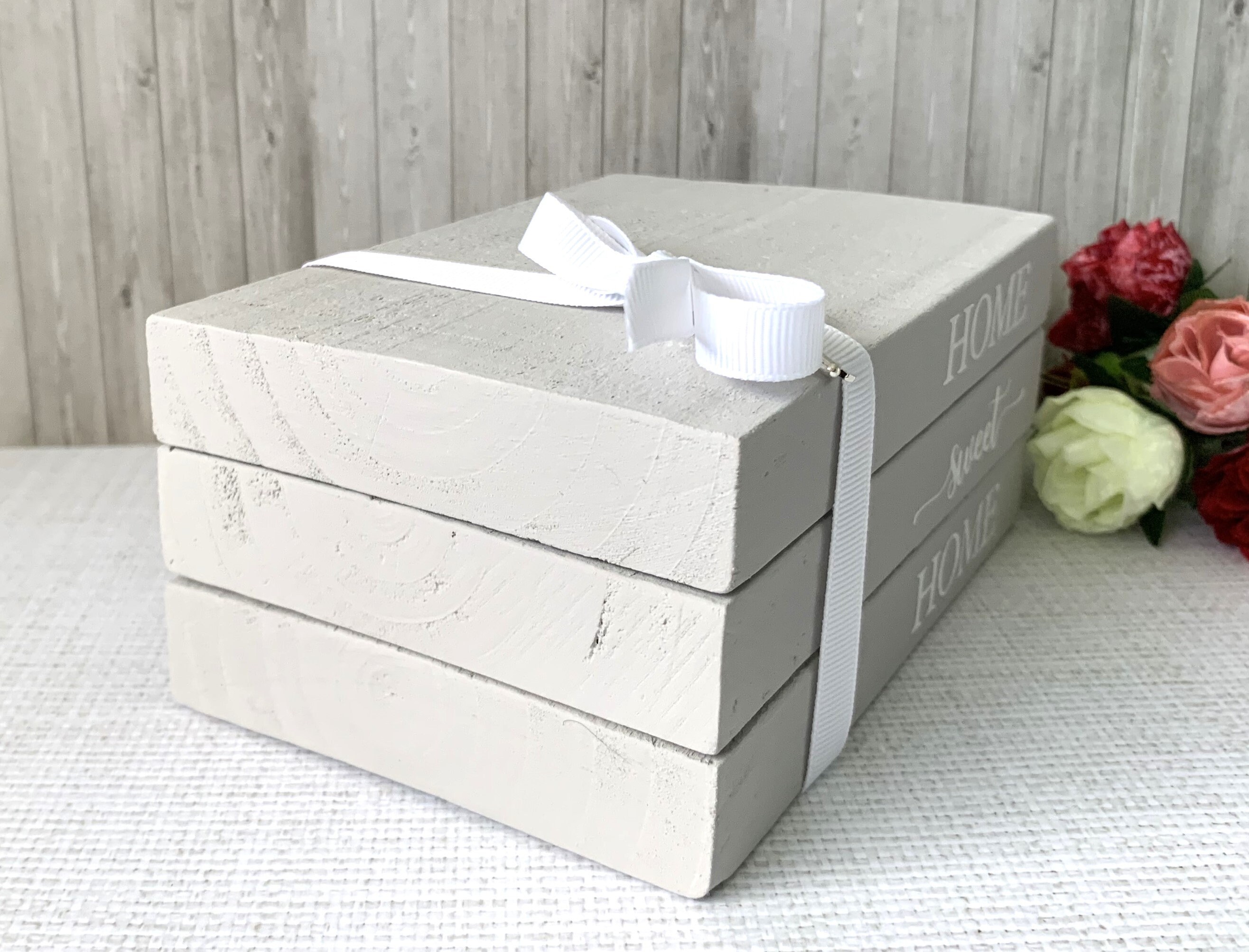 Wooden Book Stack Home Sweet Home Grey Home Decor With Key & - Etsy