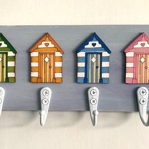 Wooden Beach Hut Hook Rack Plaque Ideal for Keys Leads Bags Etc Coastal ...