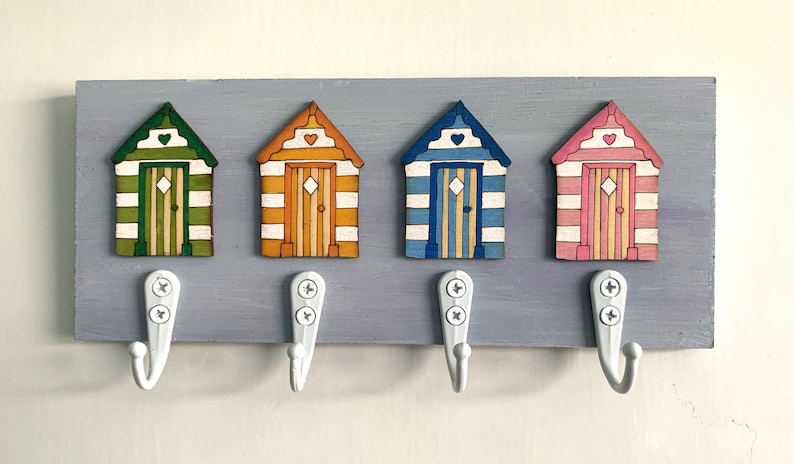 Wooden Beach Hut Hook Rack Plaque Ideal for Keys Leads Bags Etc Coastal ...