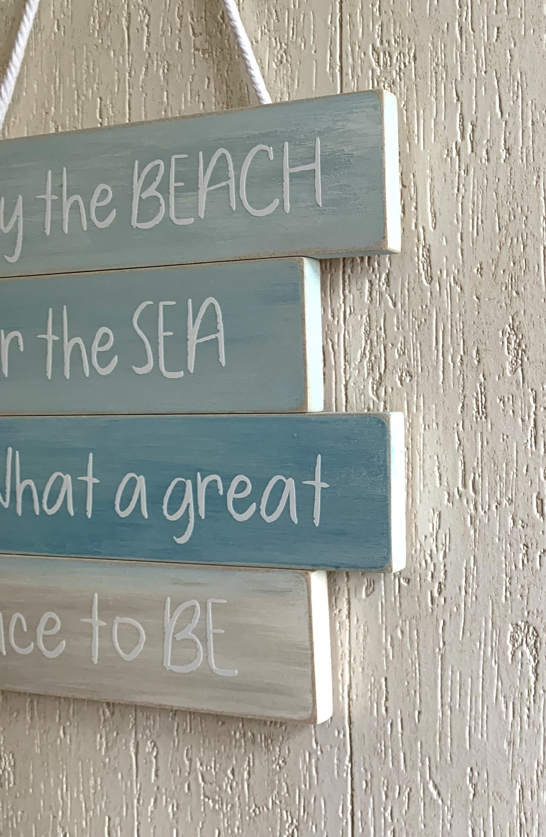 Wooden Coastal Beach Sign Blue Cream Hanging Plaque - Etsy