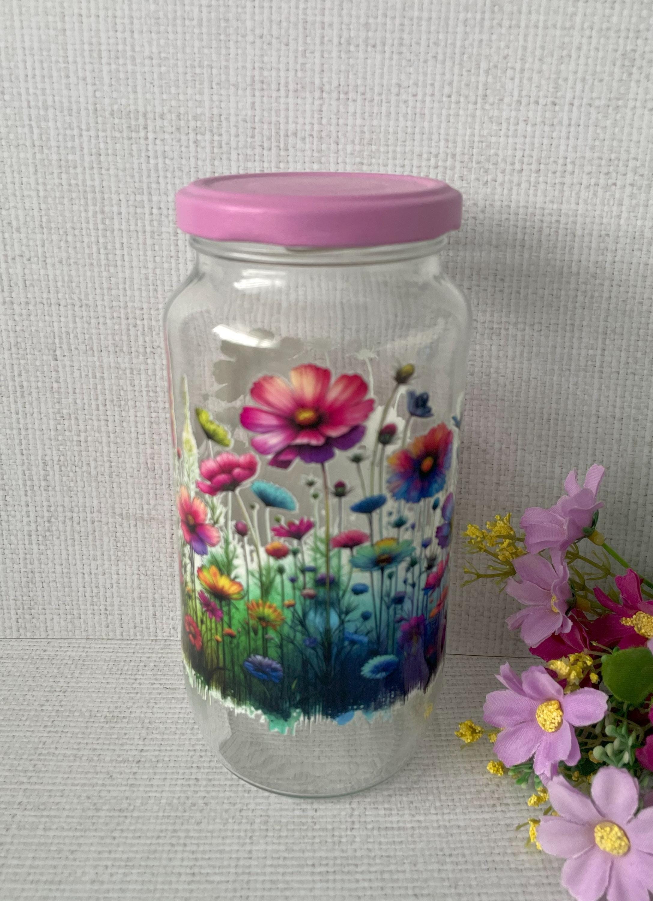 Floral Light up Glass Jar Multi Colour Storage Jar Vase Fairy Lights ...