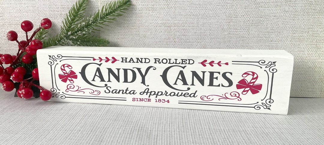 Candy Canes Wooden Christmas Sign Freestanding Long Block Decoration ...
