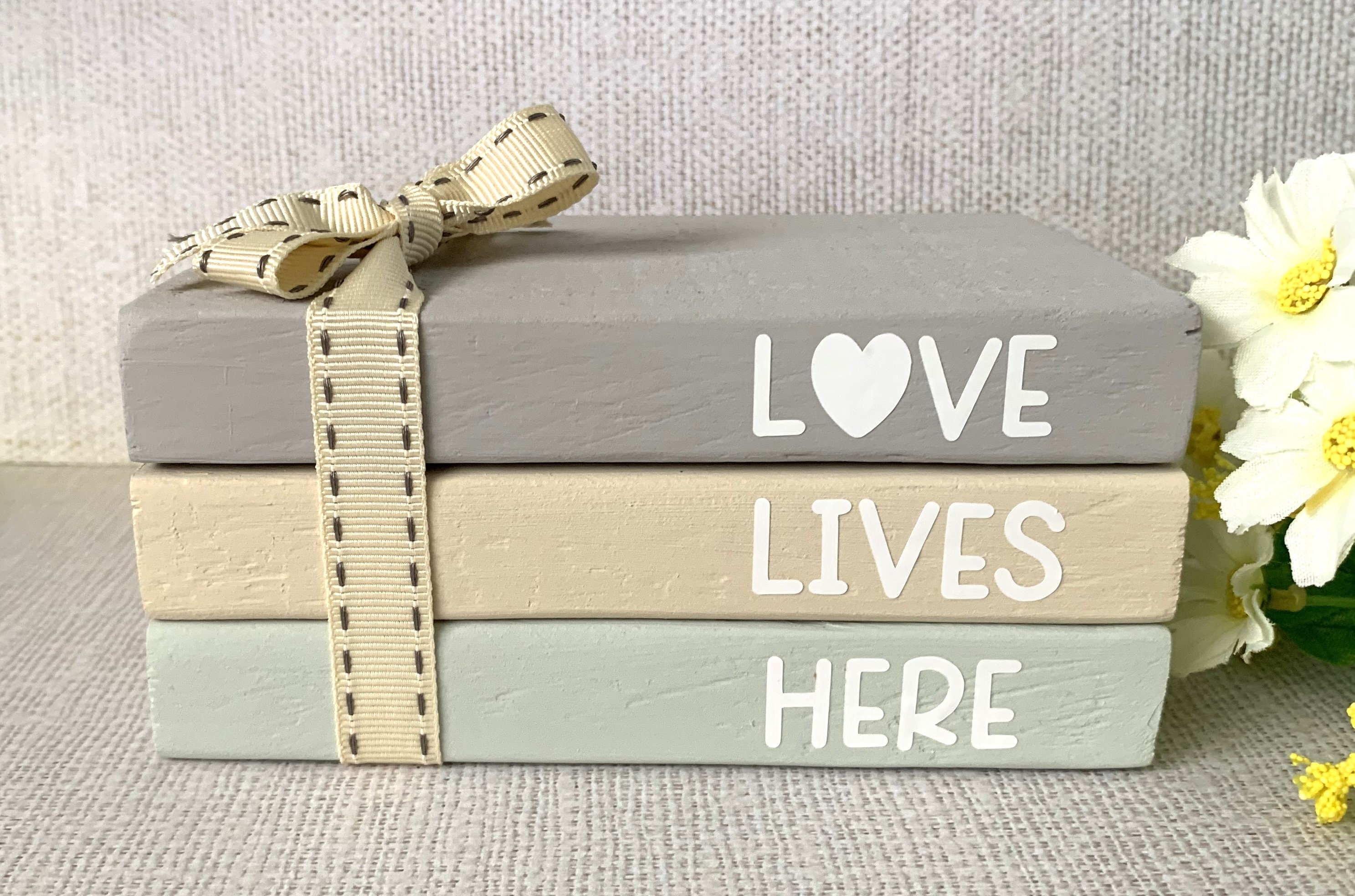 Wooden Book Stack Love Lives Here Grey Beige Green Mini - Etsy