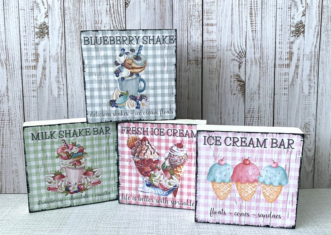 Ice Cream Milkshake Wooden Block Freestanding Summer Home Ornament ...