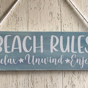Wooden Beach Sign Beach Rules Relax Unwind Enjoy Blue Coastal Plaque - Etsy