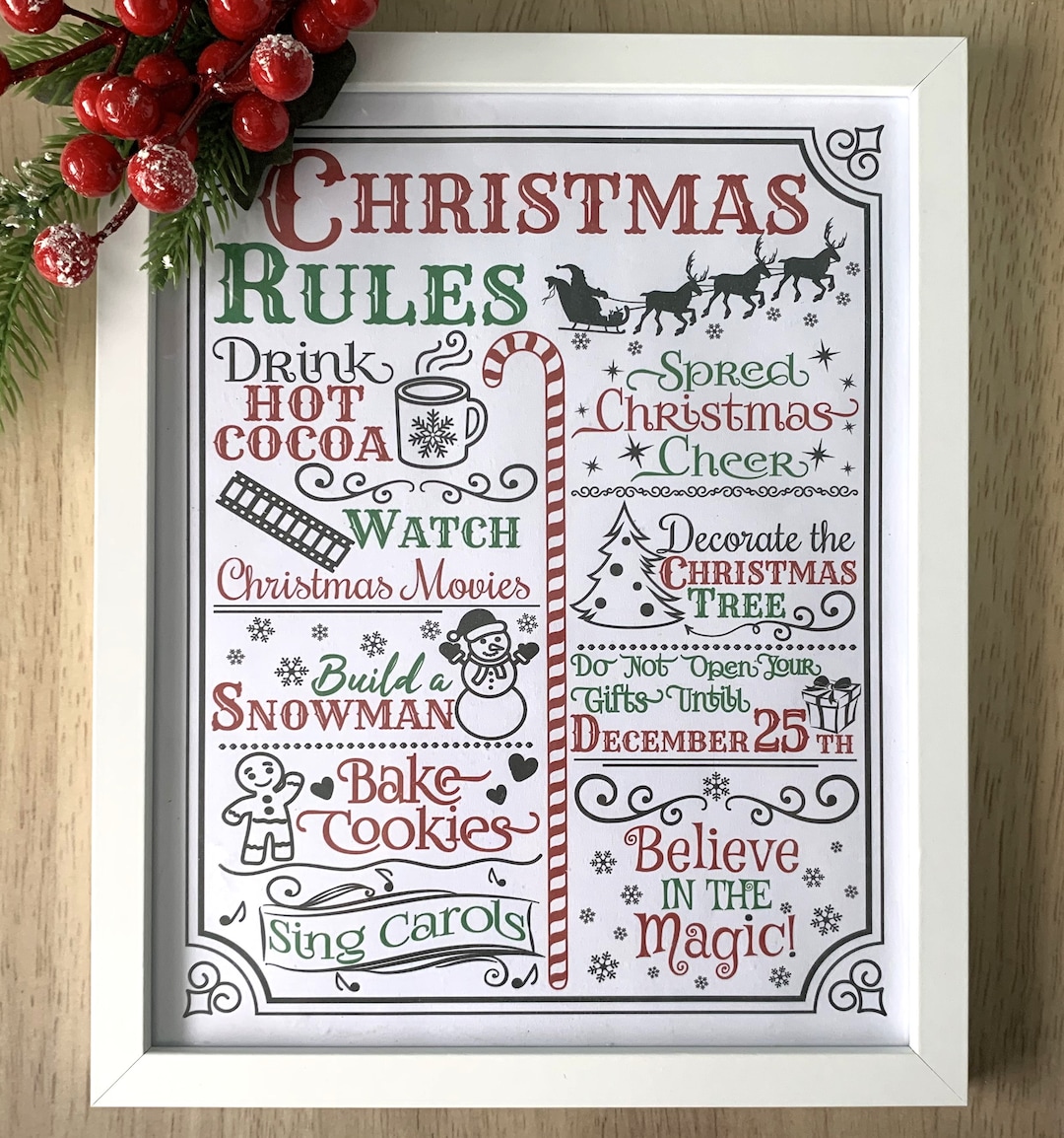 Christmas Rules Print in White Photo Frame Christmas Decoration Picture ...