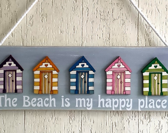 Large Hanging Wooden 'beach' With Fish Sign Hanger Coastal Decor Plaque ...