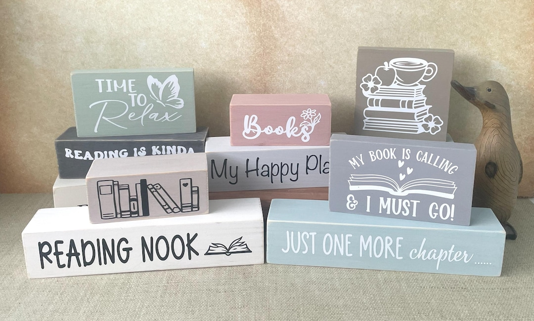 Books Reading Nook Wooden Stacking Blocks Handmade Signs Book Lover ...