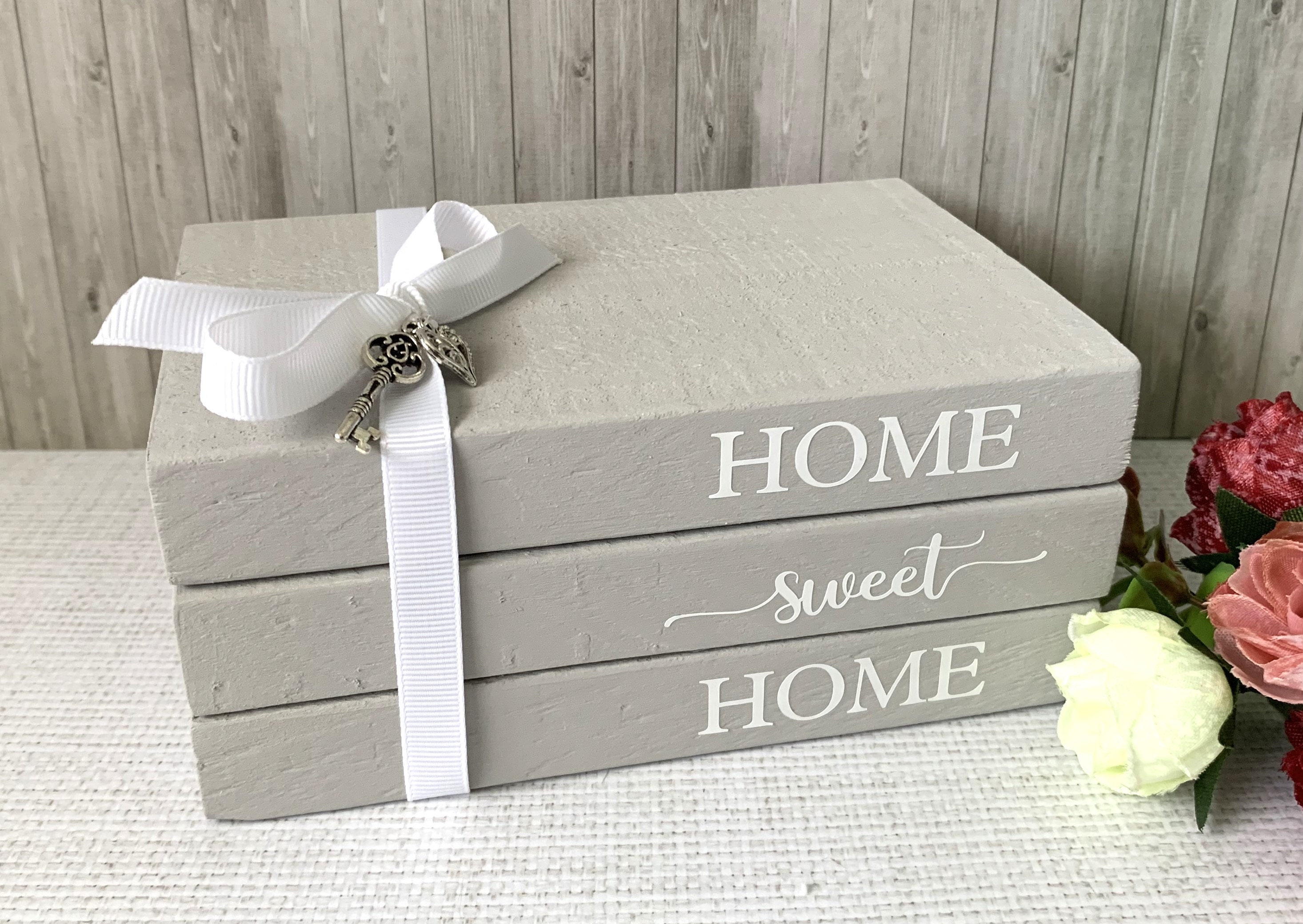 Wooden Book Stack Home Sweet Home Grey Home Decor With Key & - Etsy