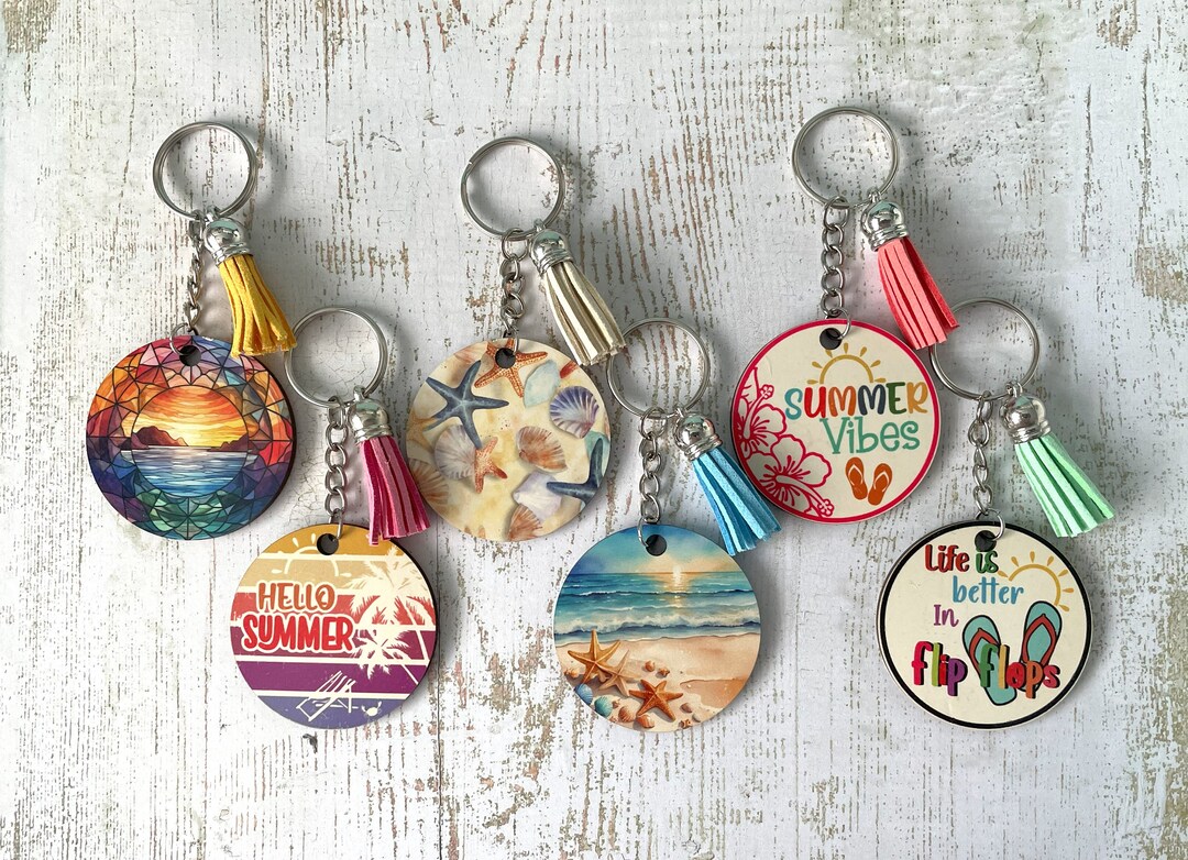 Beach Keyring Coastal Seaside Summer Theme Keyring With Tassel Choice ...