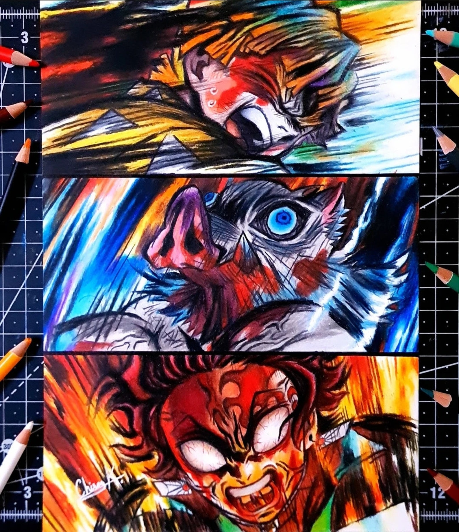 Tanjiro Zenitsu and Inosuke Colored Pencils Drawing Anime | Etsy