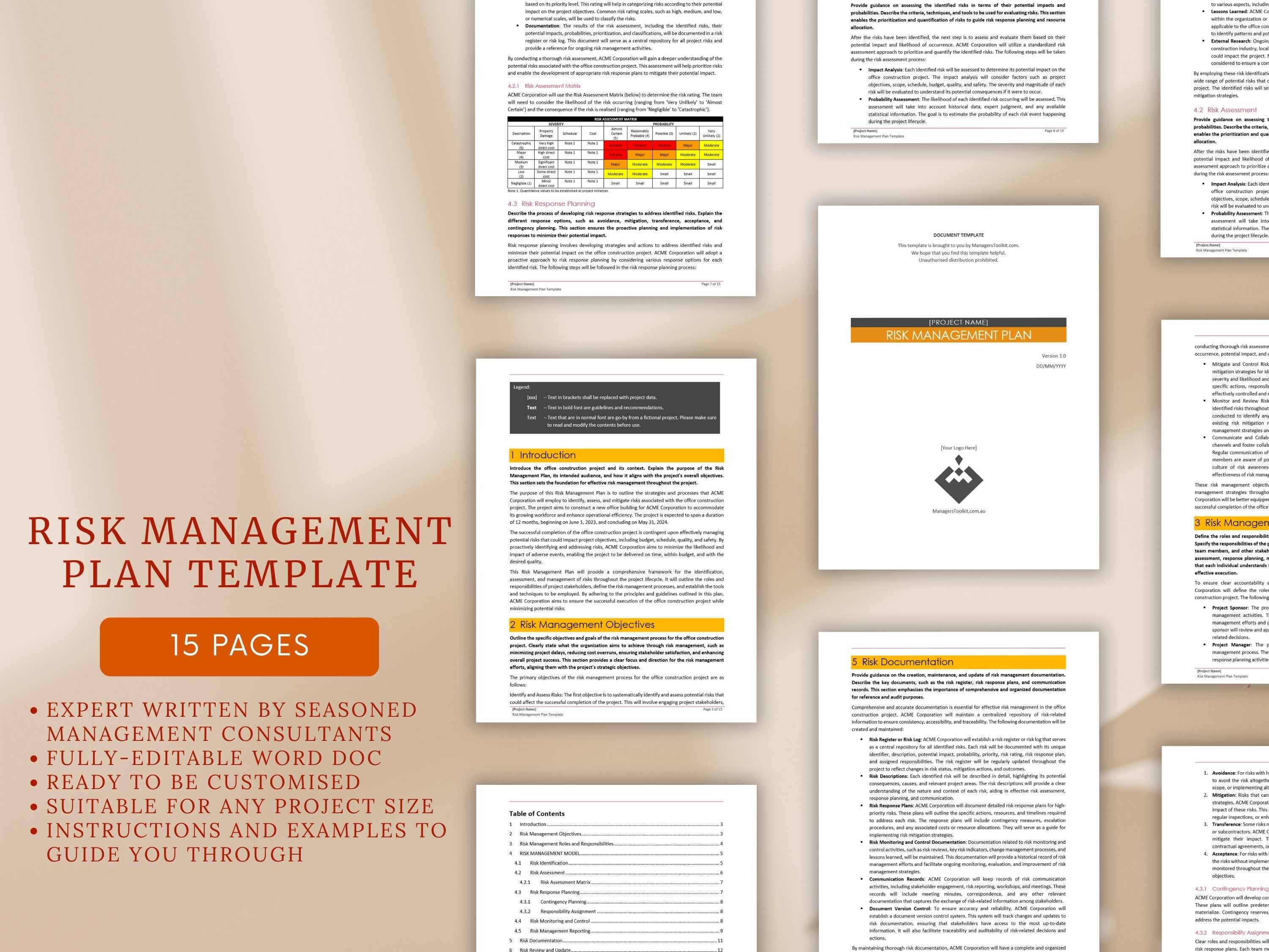 Risk Management Plan Template | Fully Editable MS Word | Project Risk ...