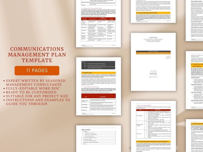 Communications Management Plan Template | Fully Editable MS Word With Examples | PMP | Project ...