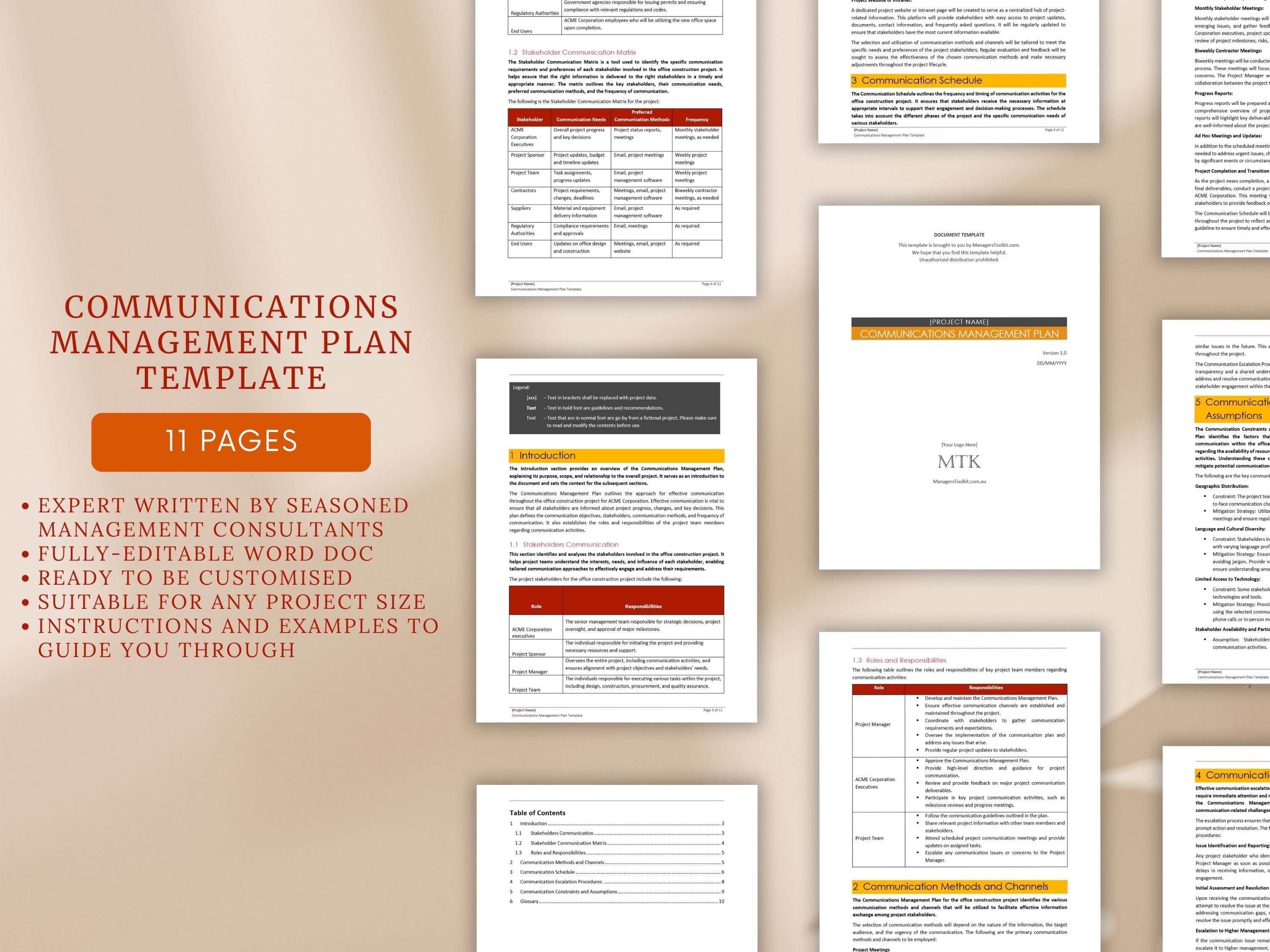 Communications Management Plan Template | Fully Editable MS Word With ...