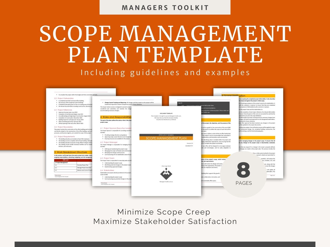 Scope Management Plan Template Fully Editable MS Word With Examples PMP ...