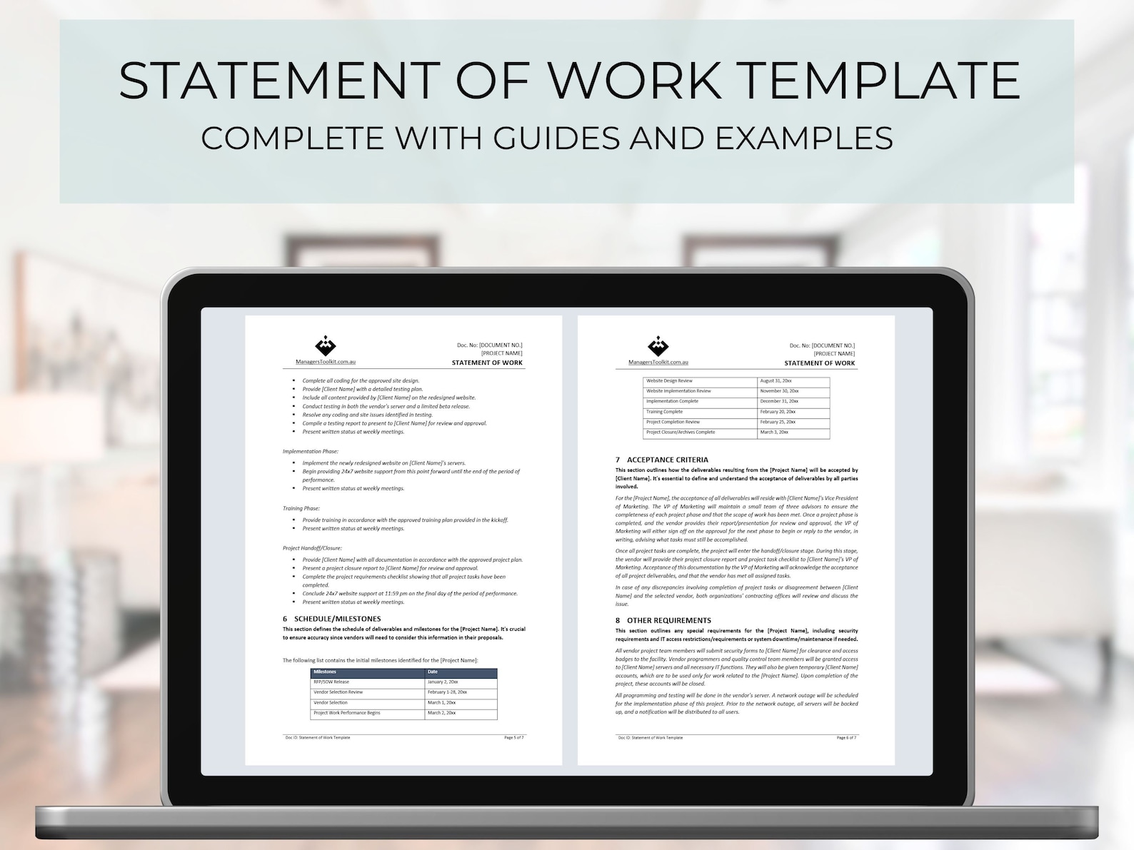 Statement of Work Template Scope of Work Fully Editable MS Word With ...