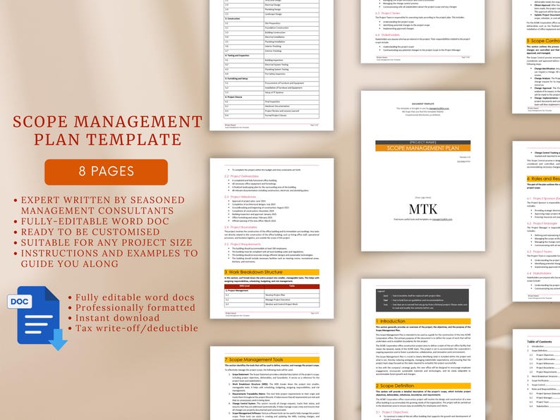 Scope Management Plan Template | Fully Editable MS Word With Examples ...