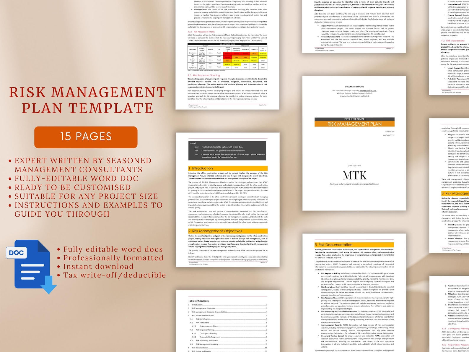 Risk Management Plan Template | Fully Editable MS Word | Project Risk ...