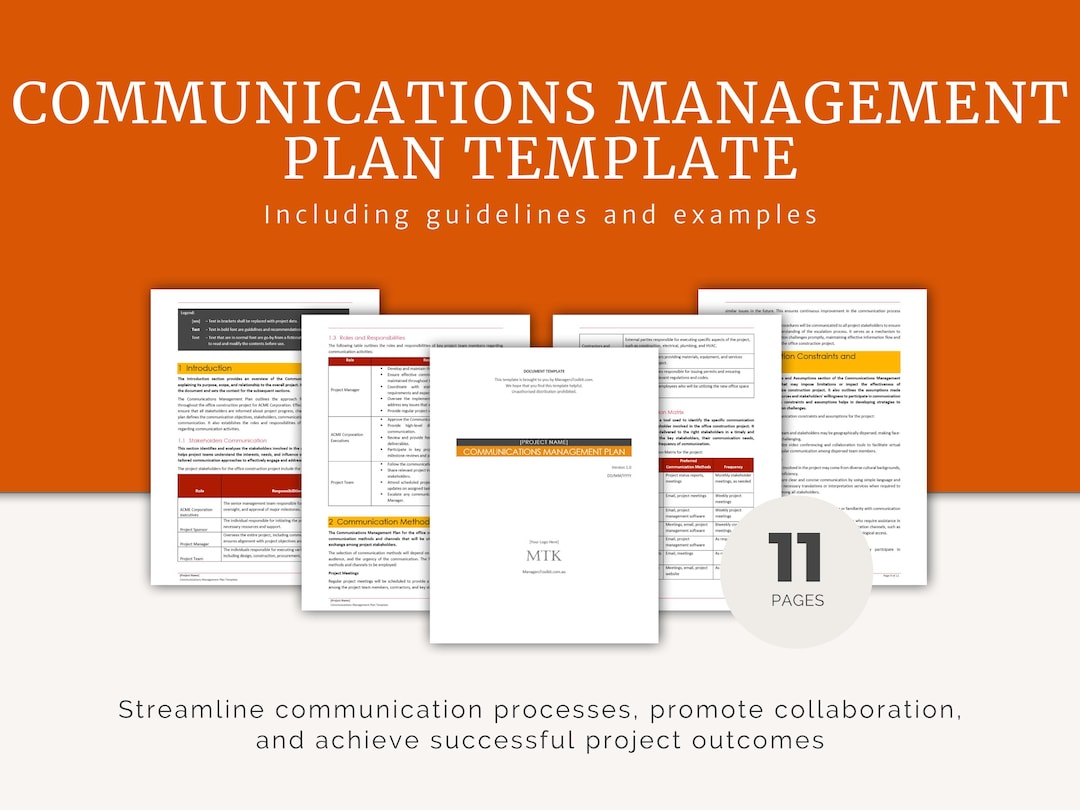 Communications Management Plan Template: Editable MS Word (digital ...