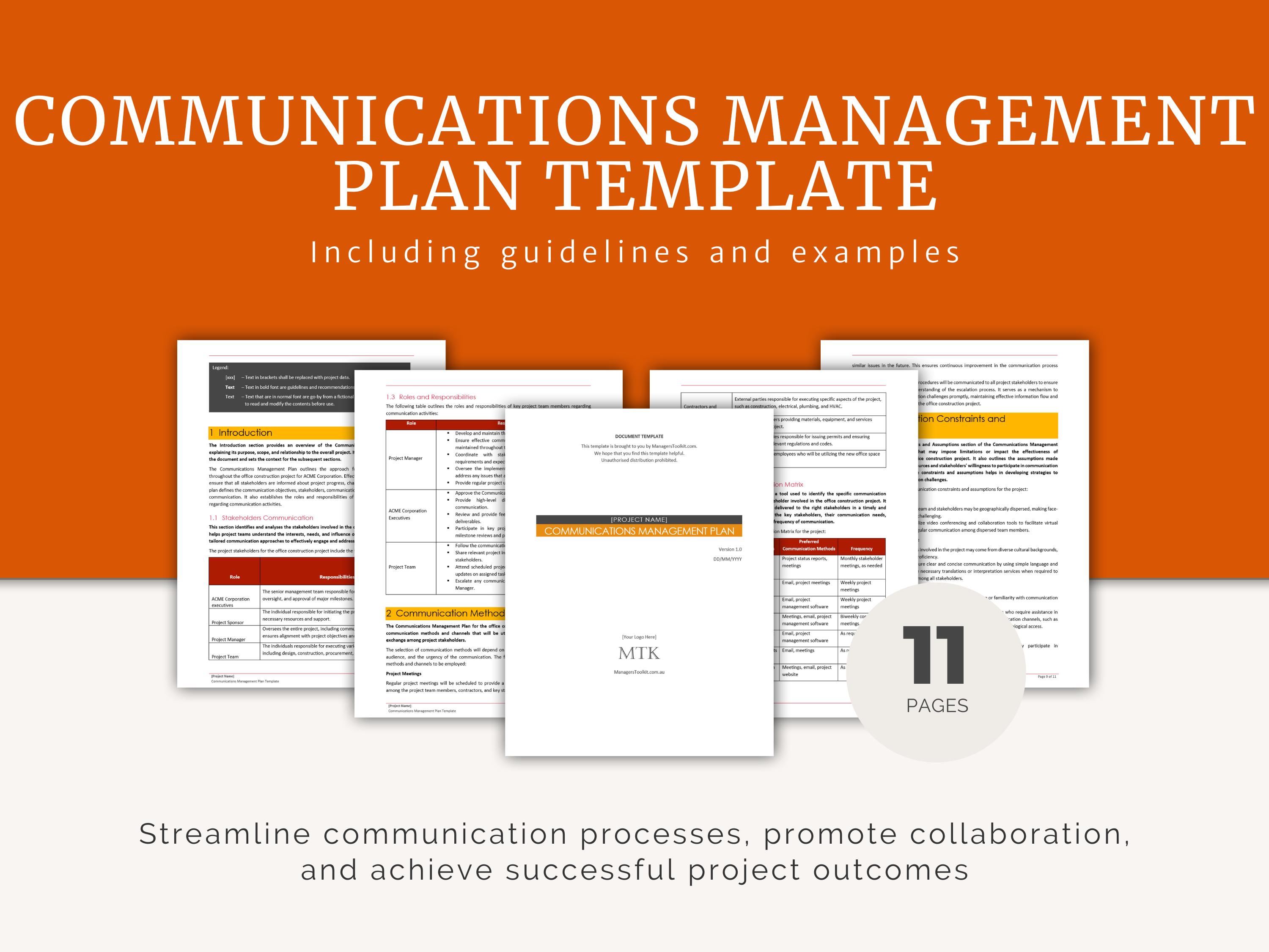 Communications Management Plan Template: Editable MS Word (digital Download) - Etsy