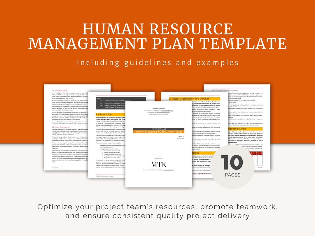 Human Resources Management Plan Template: Editable MS Word (digital Download) - Etsy