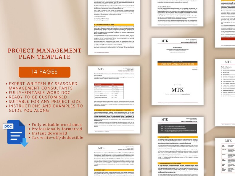 Project Management Plan Template: Editable MS Word (digital Download ...