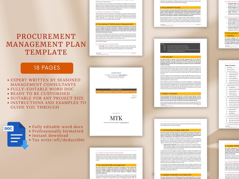Procurement Management Plan Template: Editable MS Word (digital ...