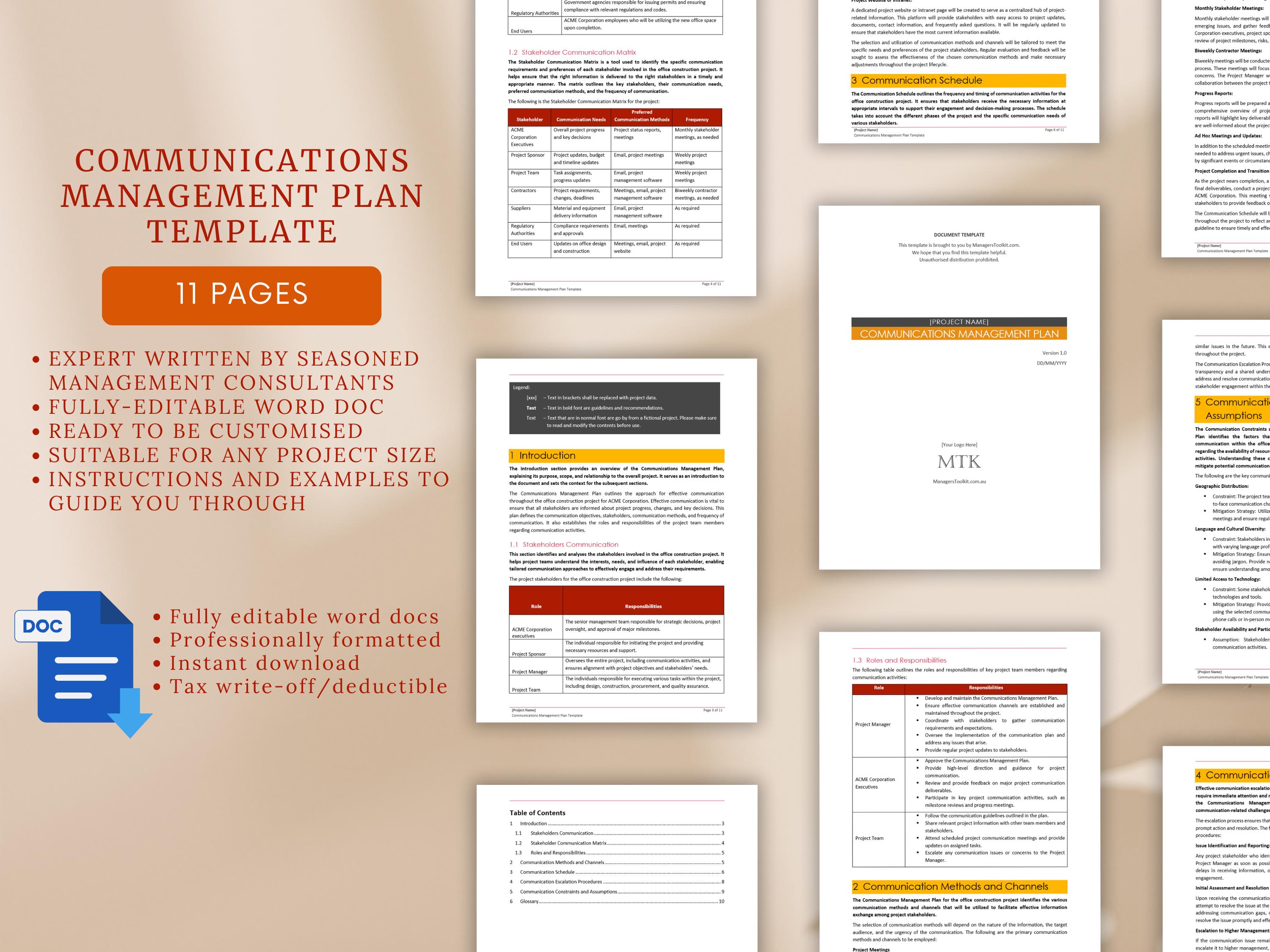 Communications Management Plan Template | Fully Editable MS Word With ...