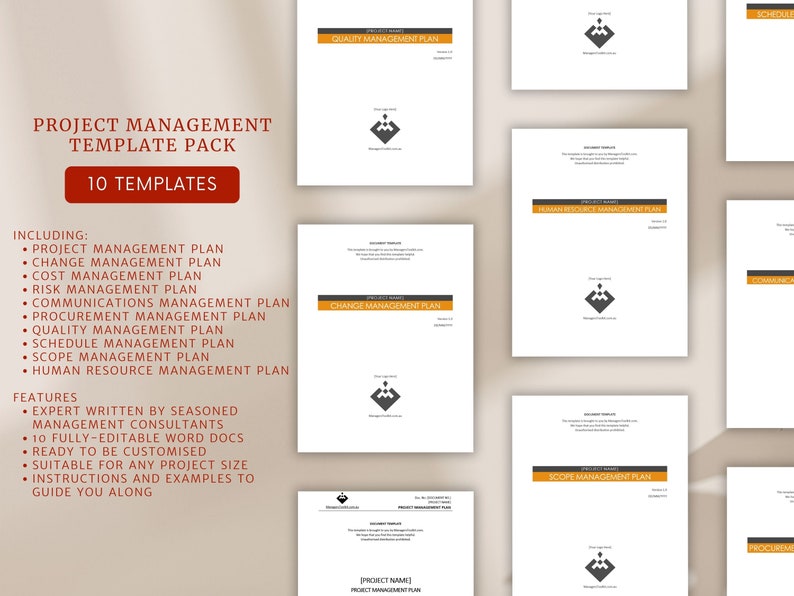 Project Management Template Pack | Ten Fully Editable Word DOCX | PMBOK ...