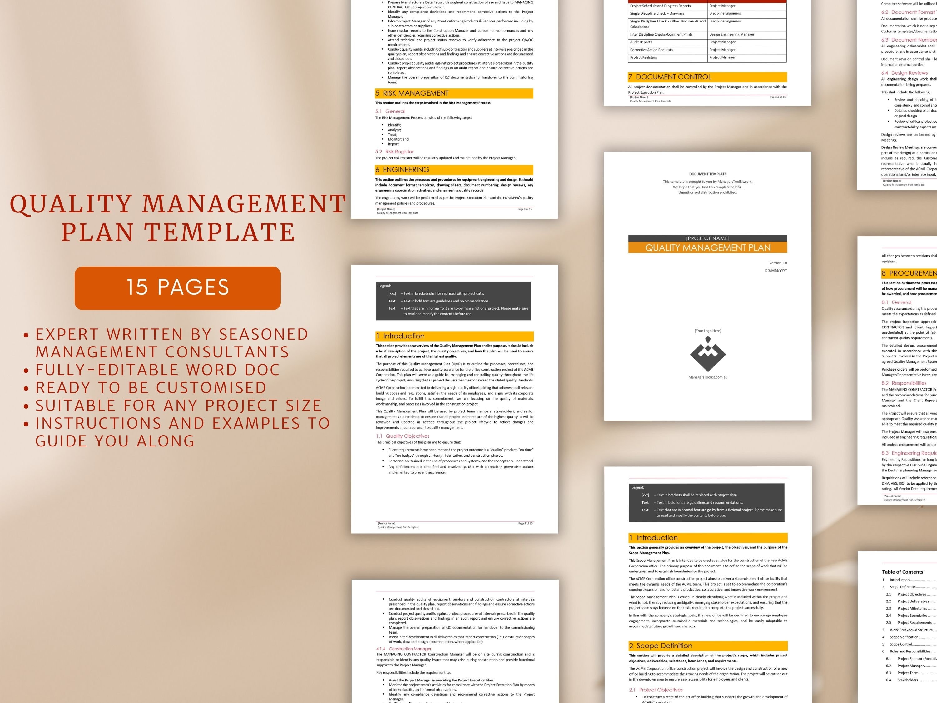 Quality Management Plan Template | Fully Editable MS Word With Examples ...