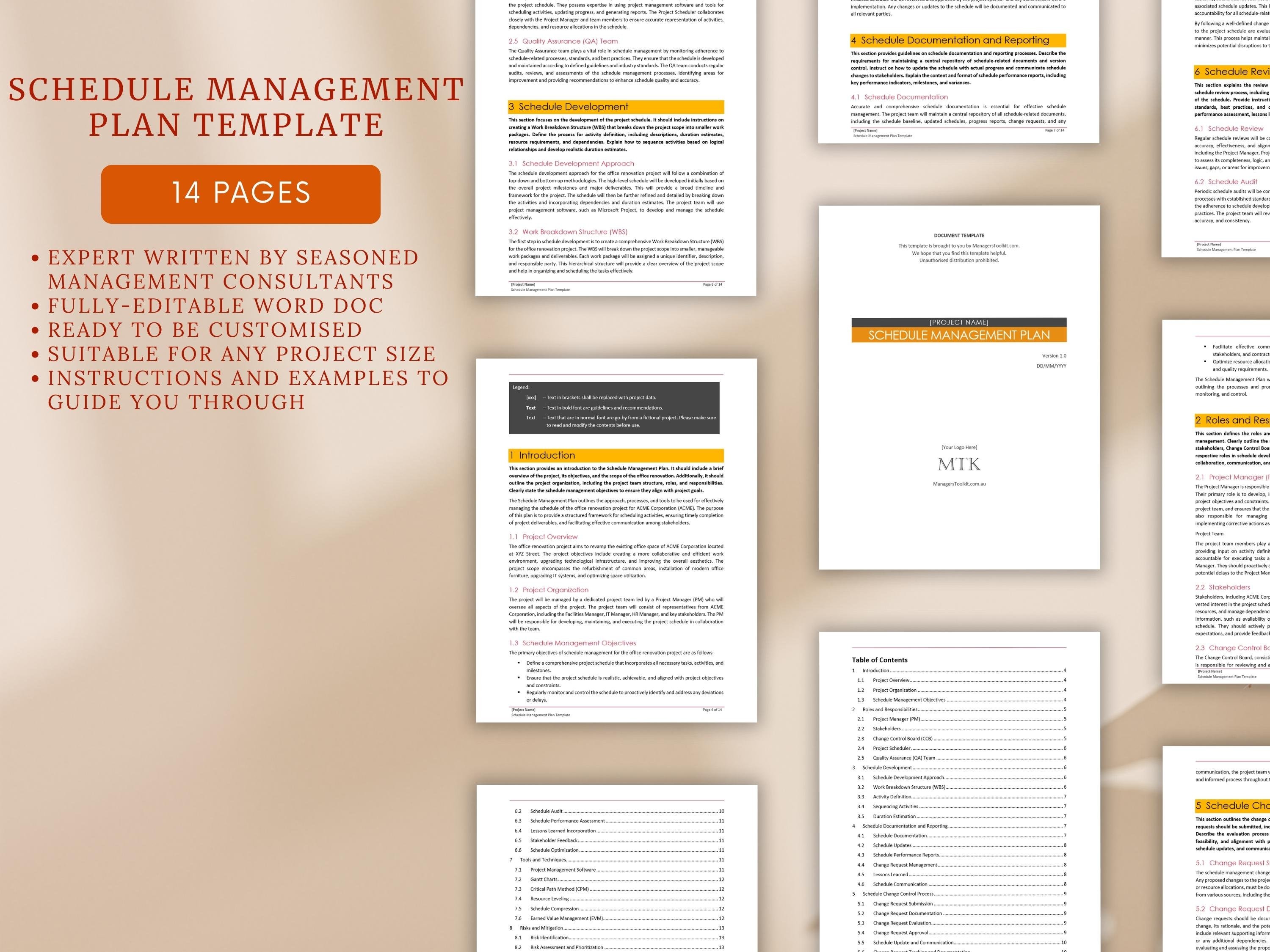 Schedule Management Plan Template Fully Editable MS Word With Examples ...