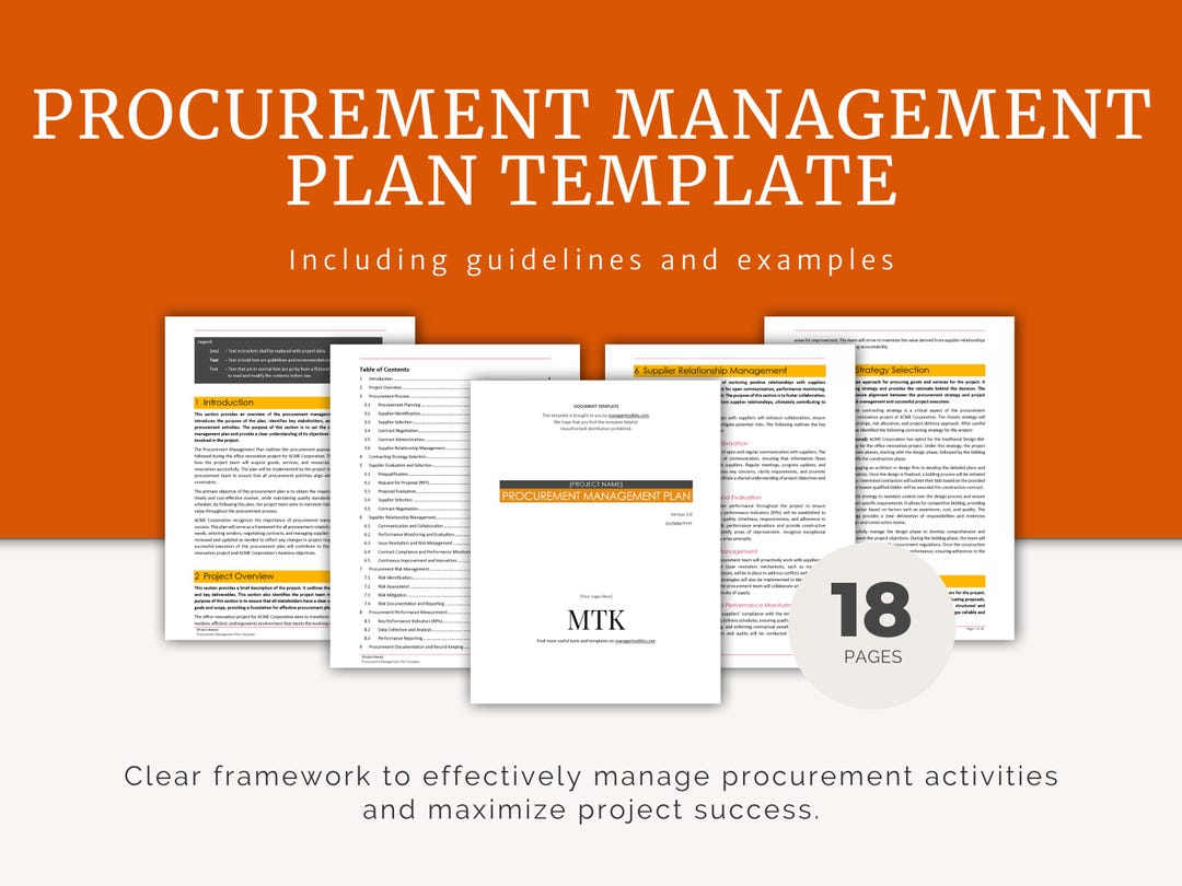 Procurement Management Plan Template: Editable MS Word (digital ...