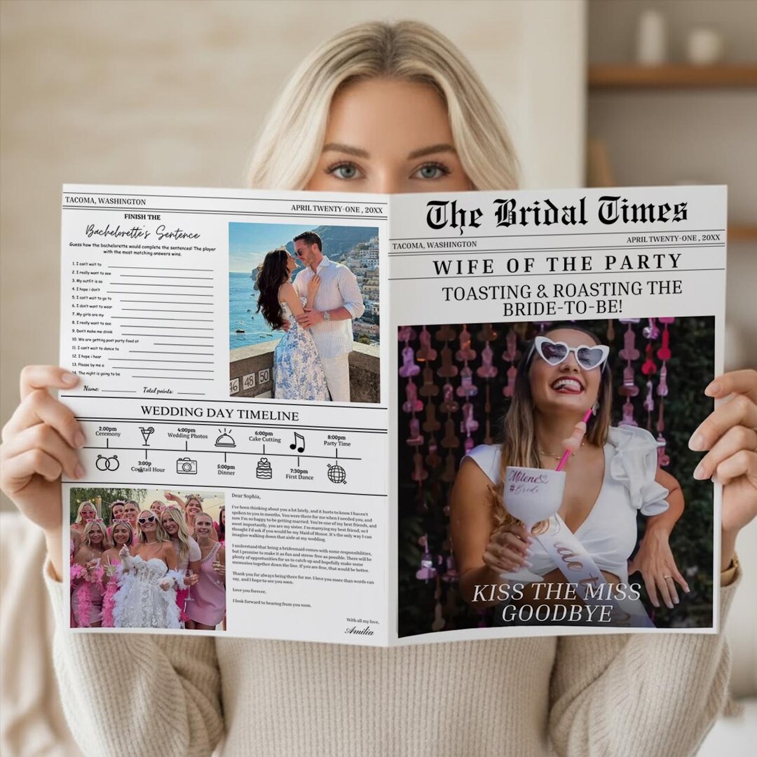 Bridal Shower Newspaper Program With Photo, Hen Party, Brida to Be ...