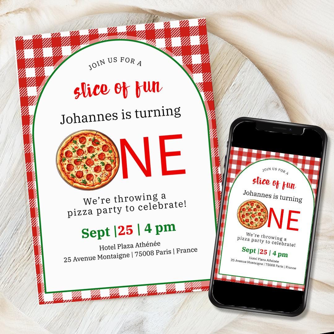 Slice of Fun 1st Birthday Party Invitation Printable, Pizza Boy First ...