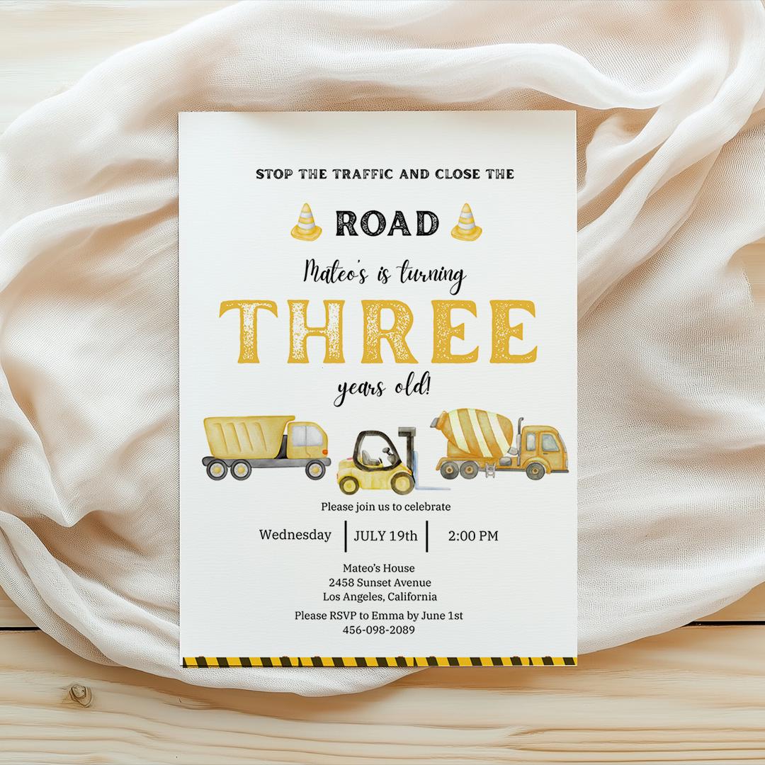 Construction Birthday Invitation Template Stop the Traffic and Close ...