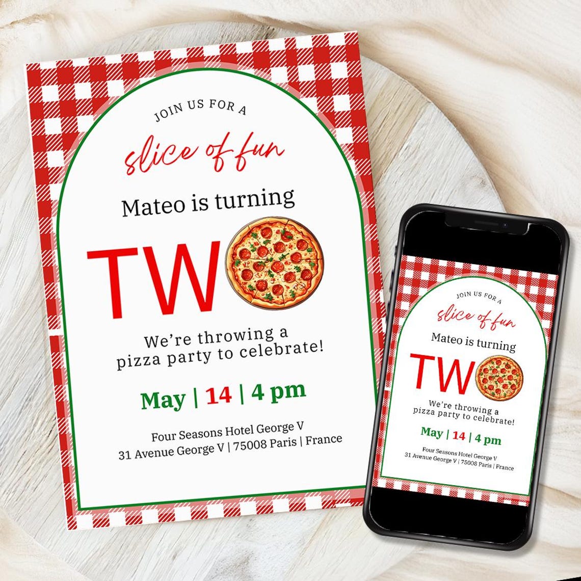 Slice of Fun Turning Two Birthday Invitation Template, Pizzeria Theme ...