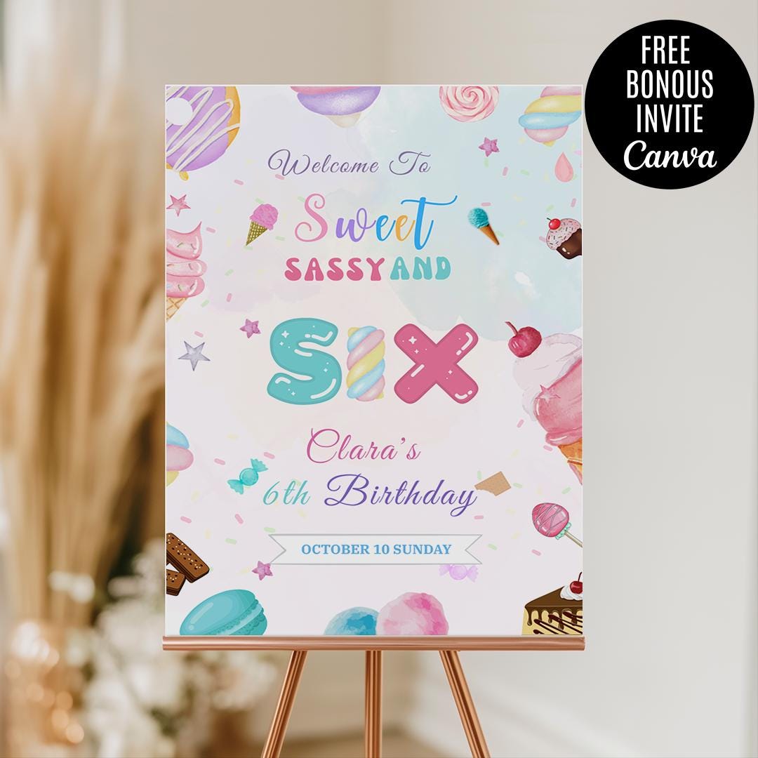 Sweet Sassy and Six Birthday Welcome Sign Girl 6th Birthday Party Decor ...
