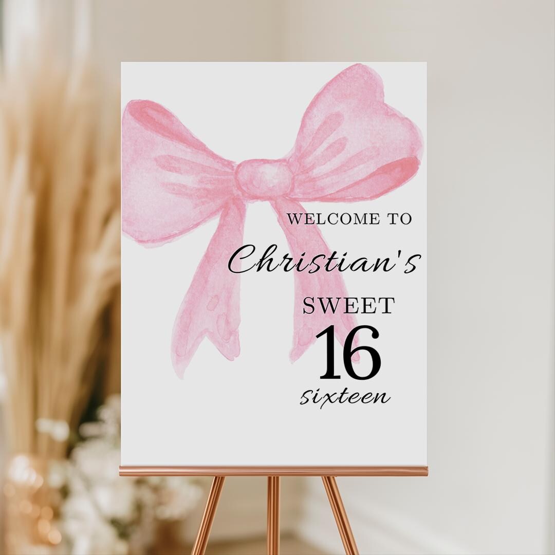 Bow Birthday Welcome Sign Editable Pink Bow 1st Birthday Party Yard ...