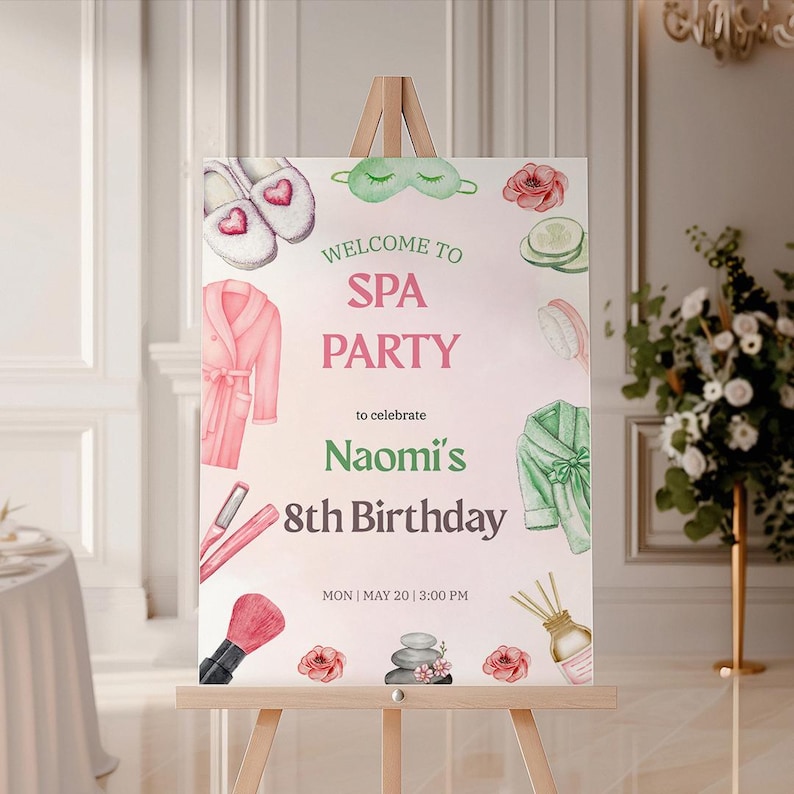 Girls Spa Birthday, Spa Party Birthday Welcome Sign, Pamper Party Decor ...
