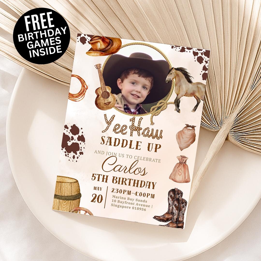 Space Cowboy Birthday Invitation, Editable Yee Haw Cowboy Party Invite ...
